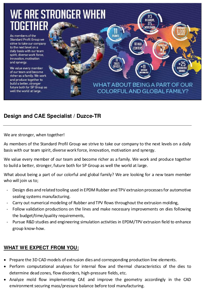 StandardProfil (SP) is looking for "Design and CAE Specialist / Duzce ...